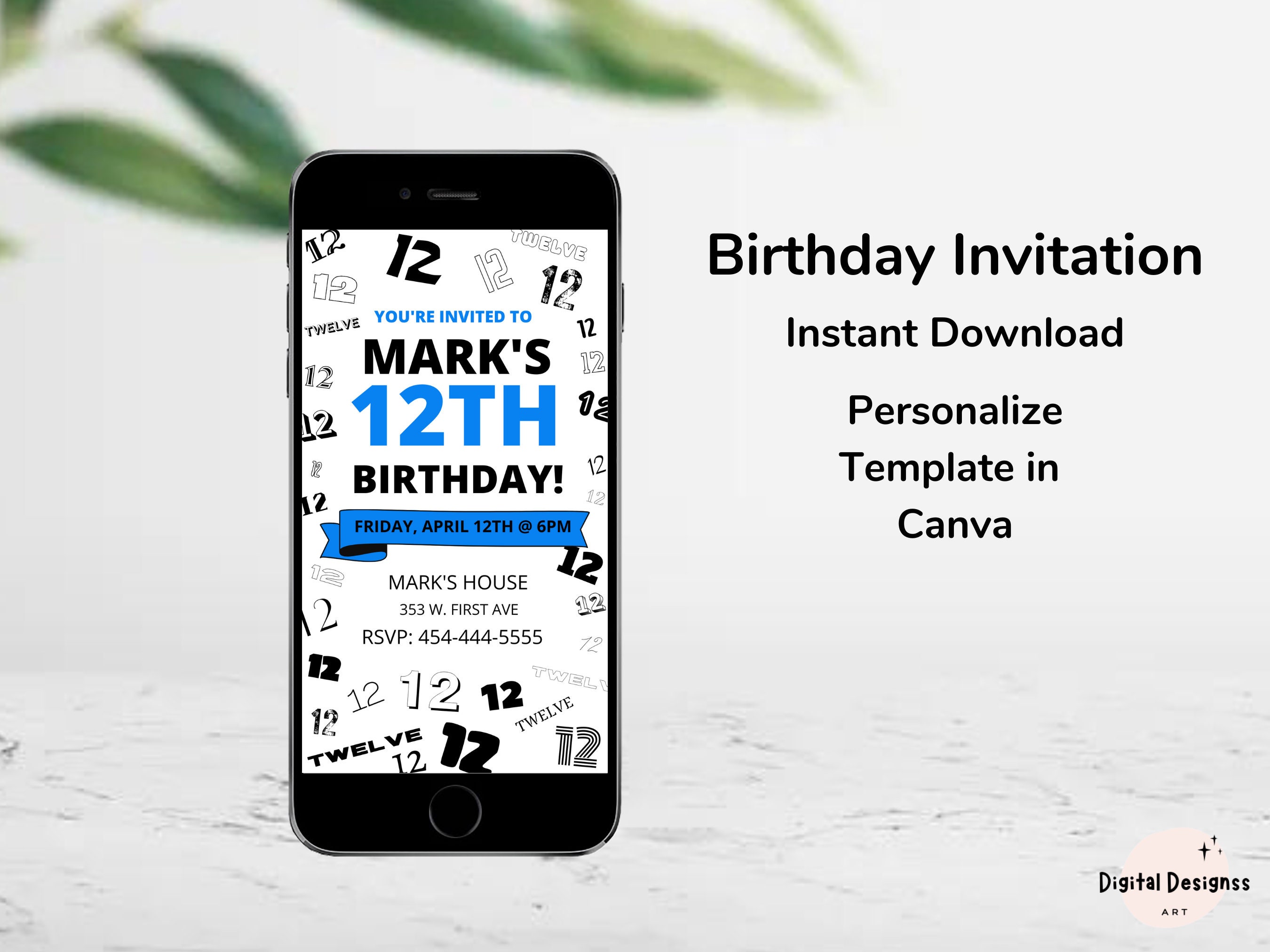 12th Birthday Party Invitation Template, Any Age, Any Color, Editable ...
