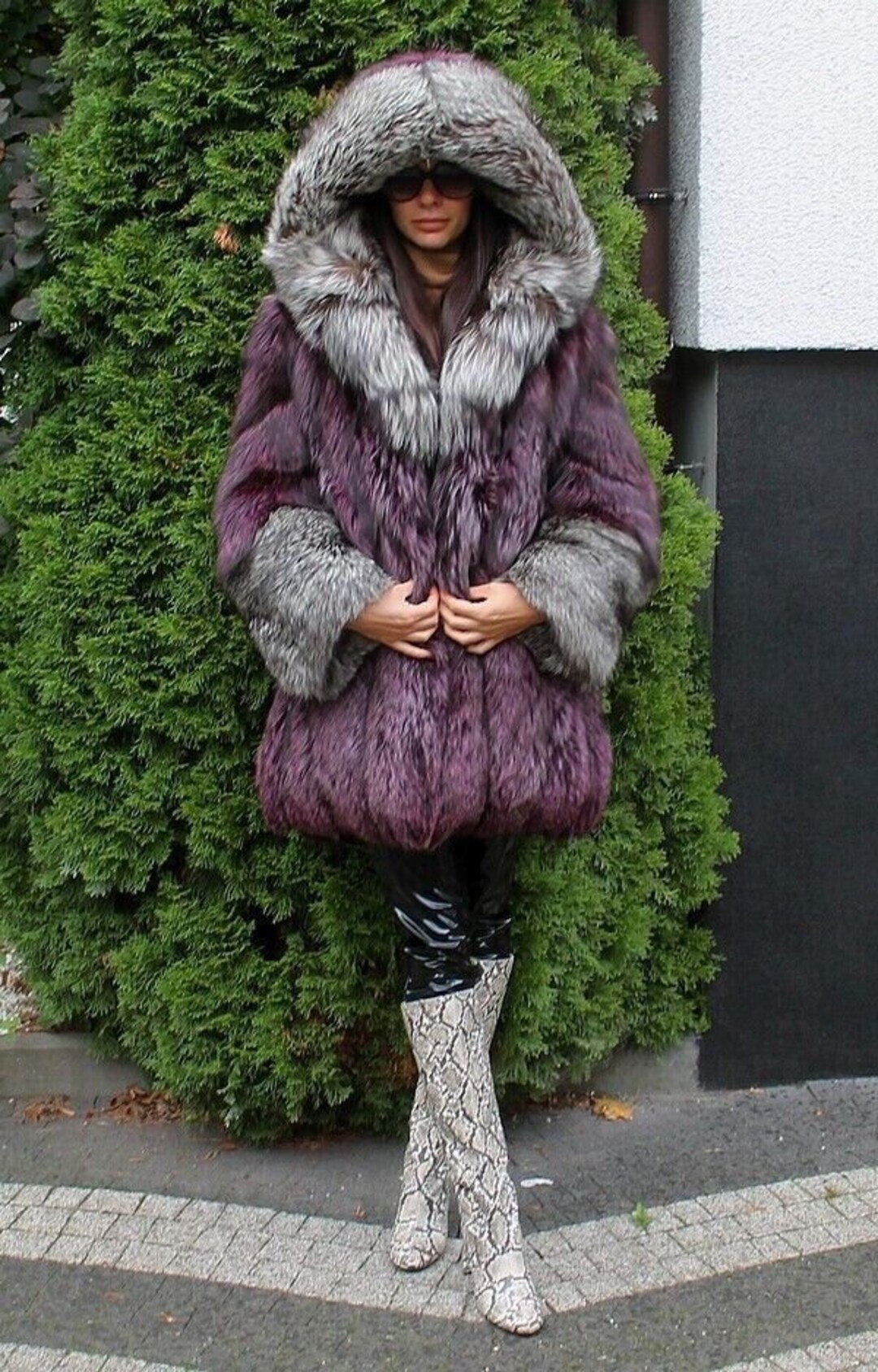 Pelzmantel Echtpelz Pelz Mantel 100% Real Silver Fox Fur Coat Hood ...