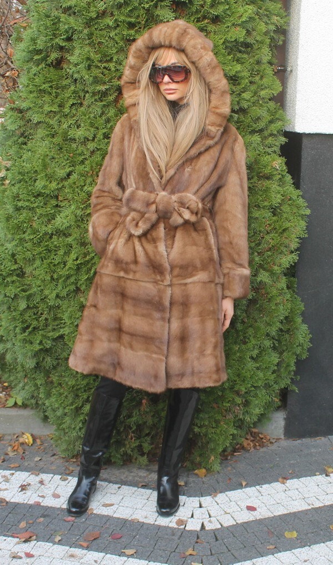 SUMMER SALE Saga Mink 100% Real Ranch Mink Fur Coat With Hood Outwear ...