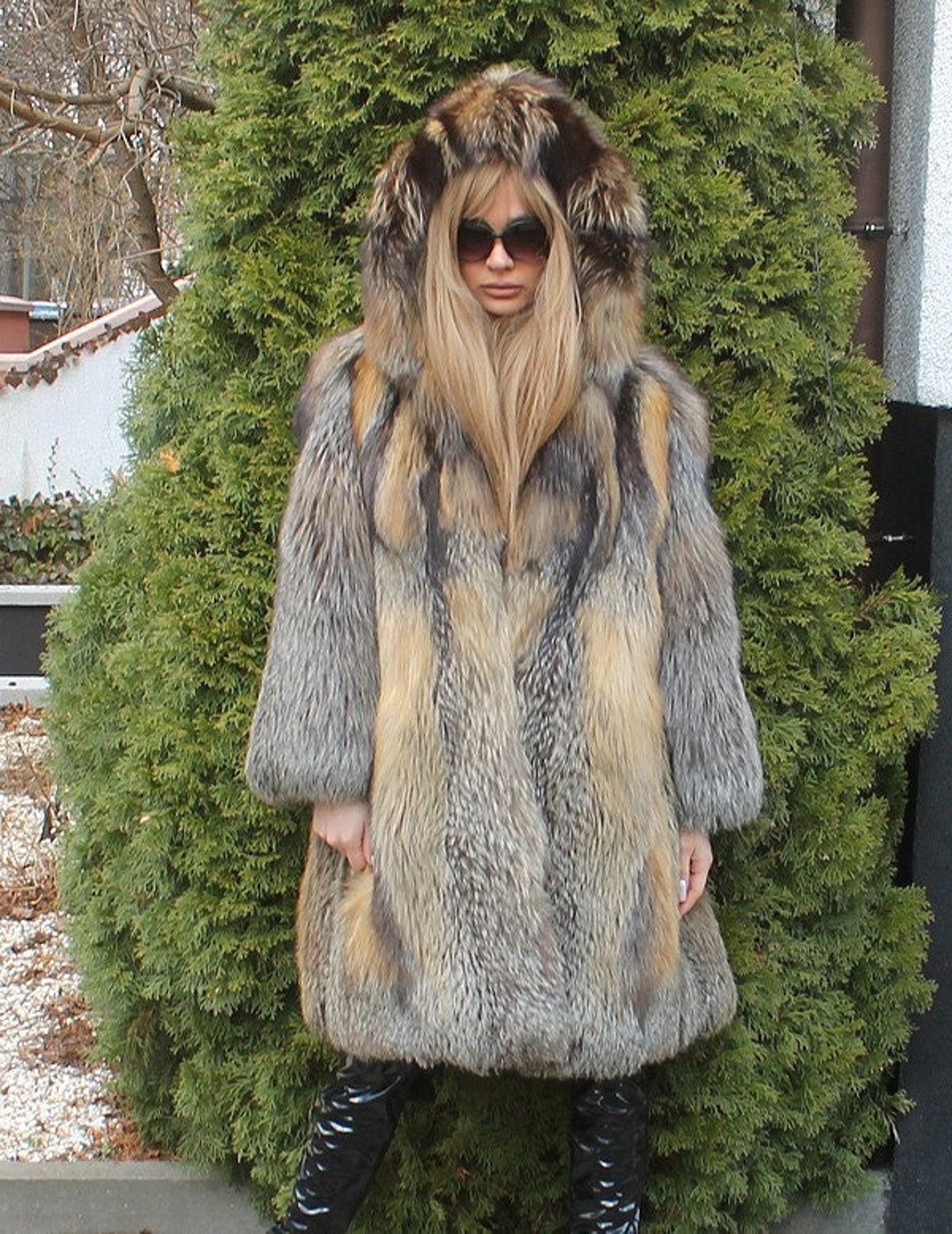 SUMMER SALE 100% Ranch American Silver Fox Fur Hood Coat - Etsy