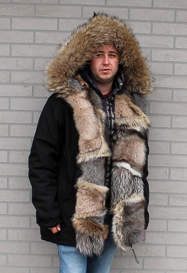 100% Real Silver Fox Fur Jacket With Hood Parka Outwear Fashion XL/2XL ...