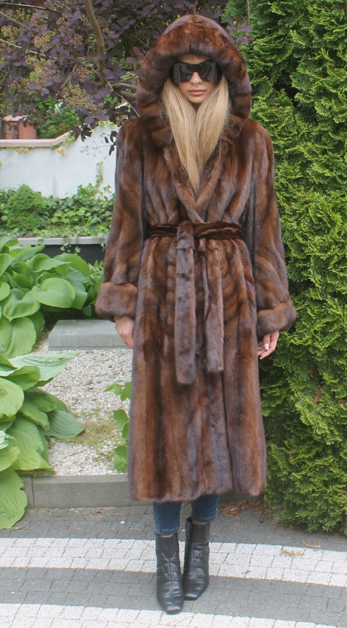 SAGA MINK 100% Real Ranch Mink Fur Coat With Hood Clothing Trench ...