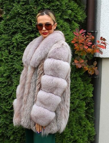 BLACK FRIDAY 100% Real Blue Fox Fur Jacket With Coat Outwear Clothing ...