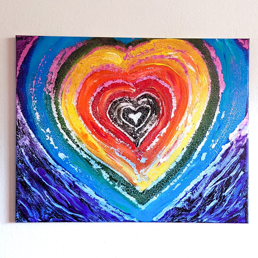 Original Rainbow PRIDE Heart Handmade Abstract Painting PRIDE Painting ...