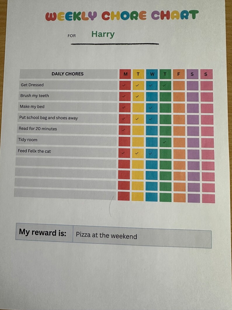 A4 Weekly Chore List, Printable Chore Chart for Kids, Daily Routine ...