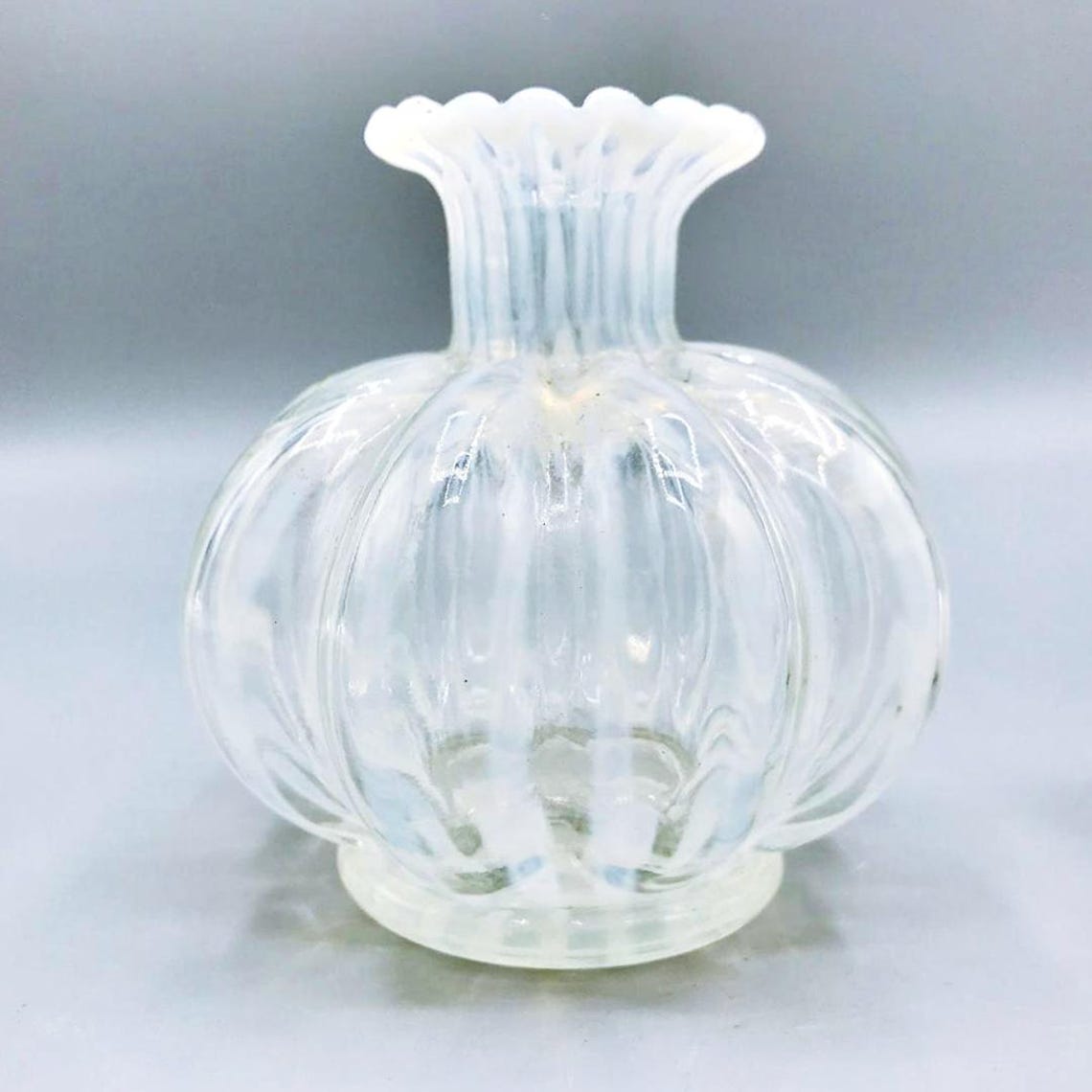 Vintage Fenton White Opalescent Fluted Puff Perfume Bottle With Stopper ...