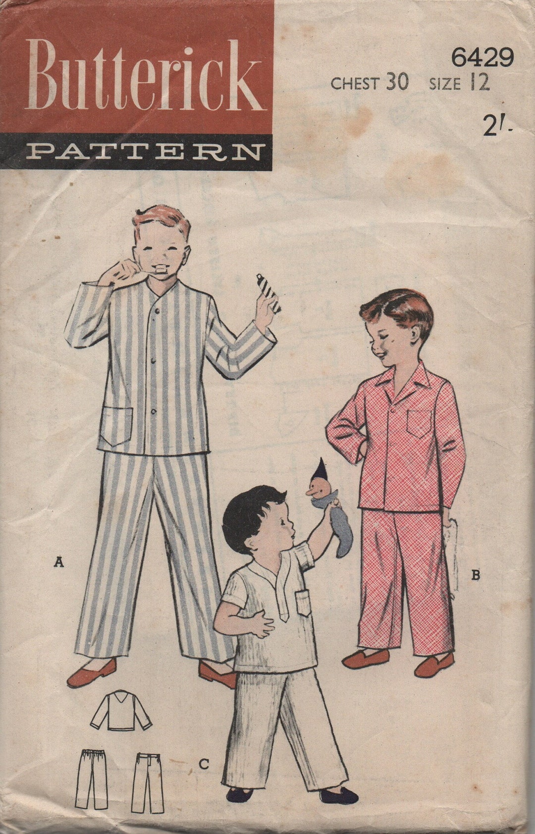 Vintage Butterick Dressmaking Pattern. Boys Pajamas. Boy's Pyjamas ...