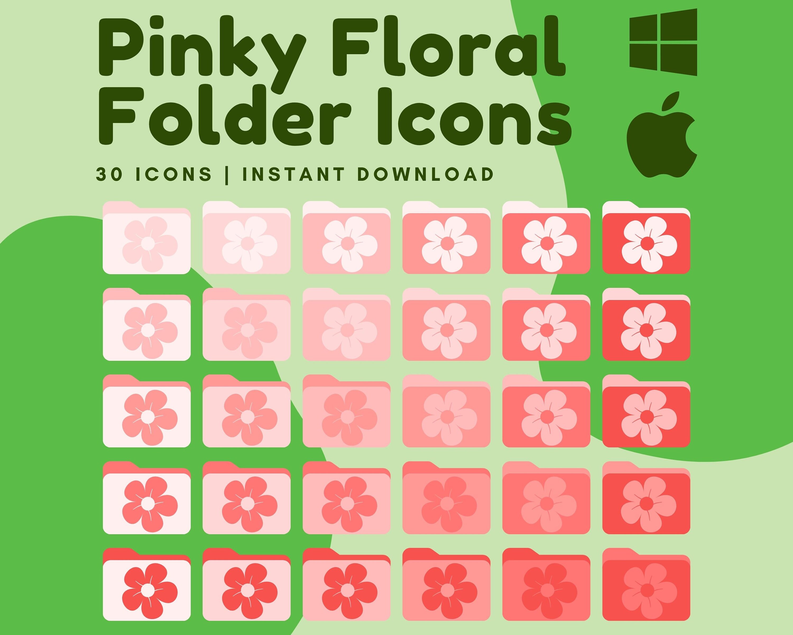 30 Aesthetic Desktop Folder Icons - Custom Pink Flower Icons for ...