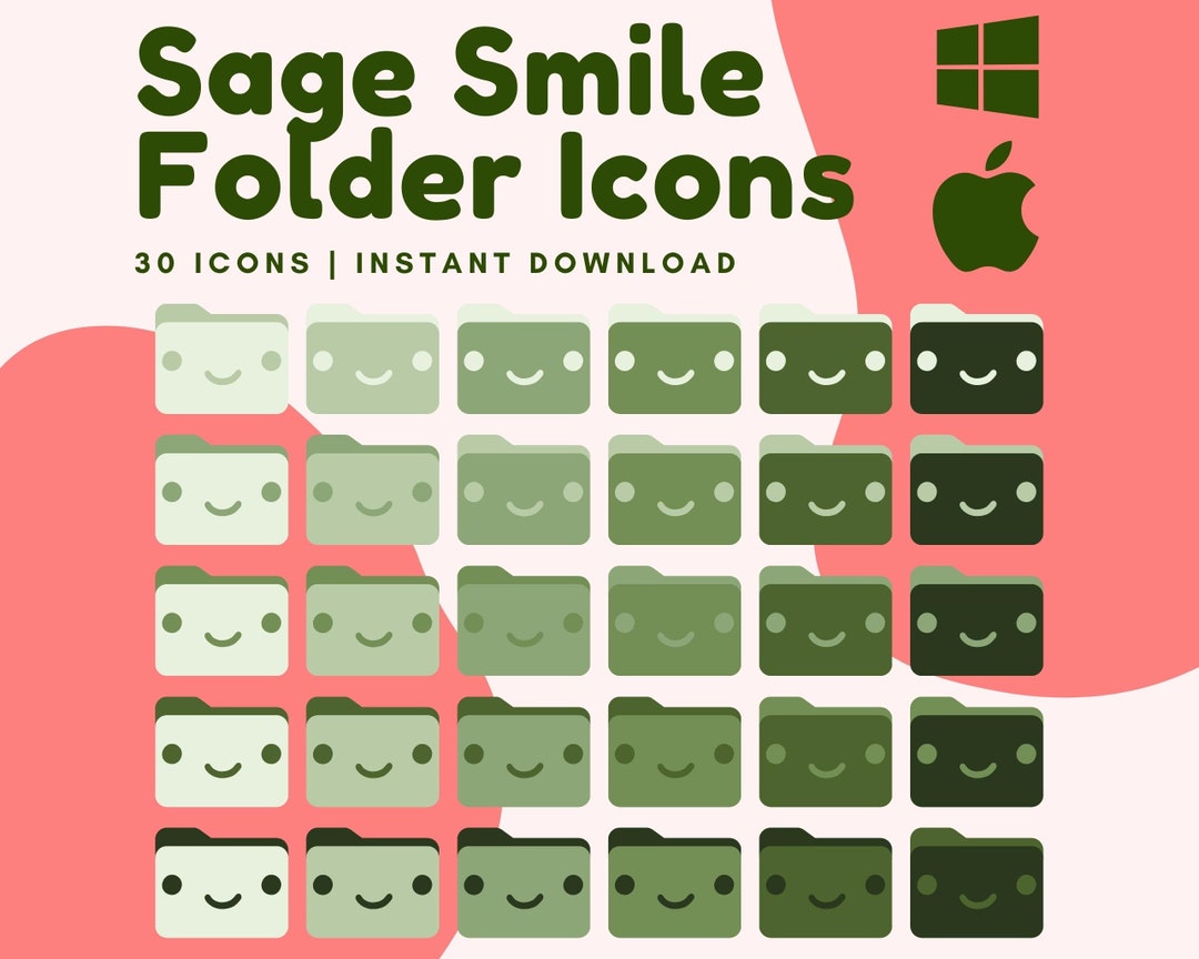 30 Aesthetic Desktop Folder Icons - Custom Green Smile Icons for ...