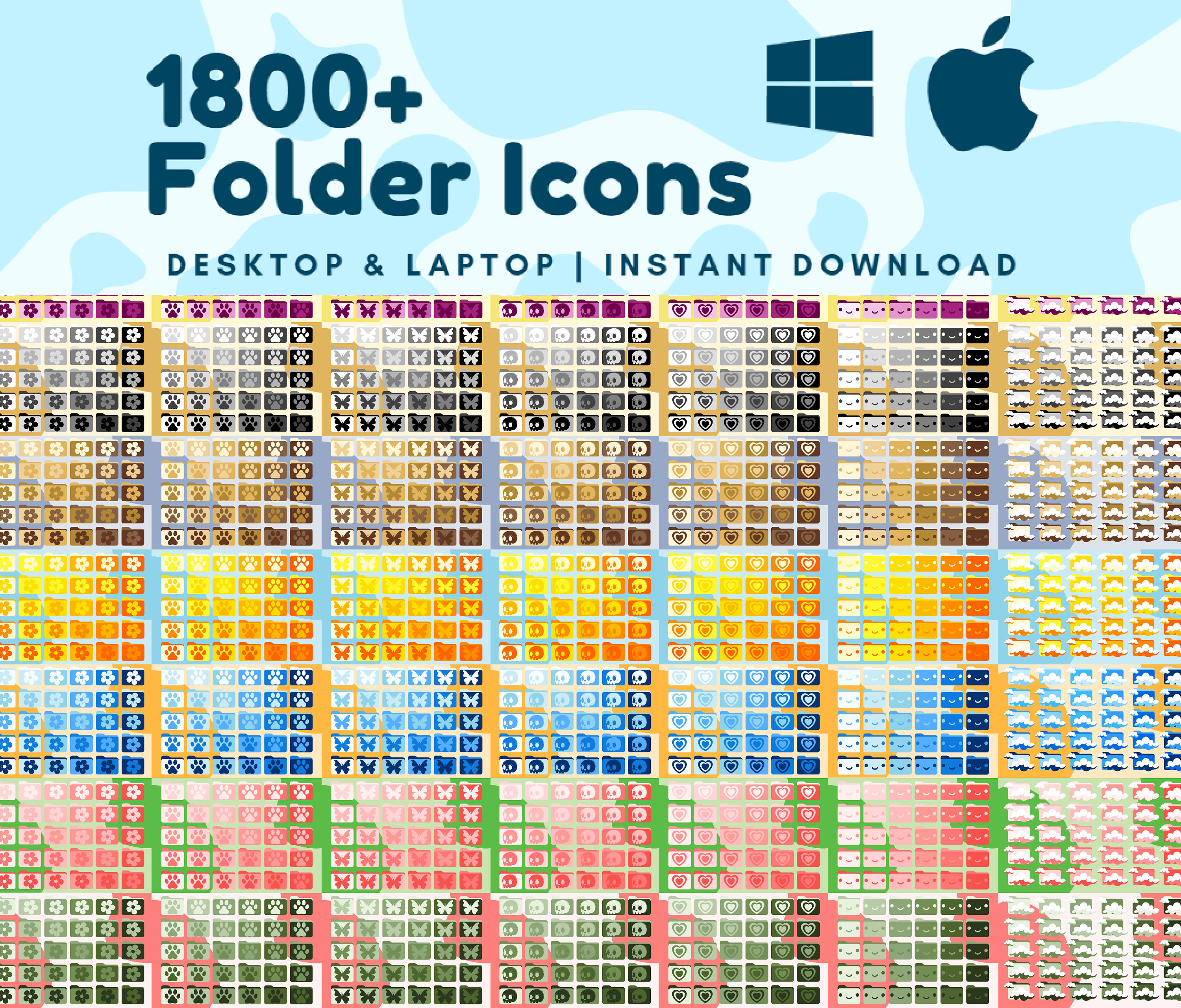 1800+ Aesthetic Desktop Icons Bundle - Customizable Icons With 7 Colors ...