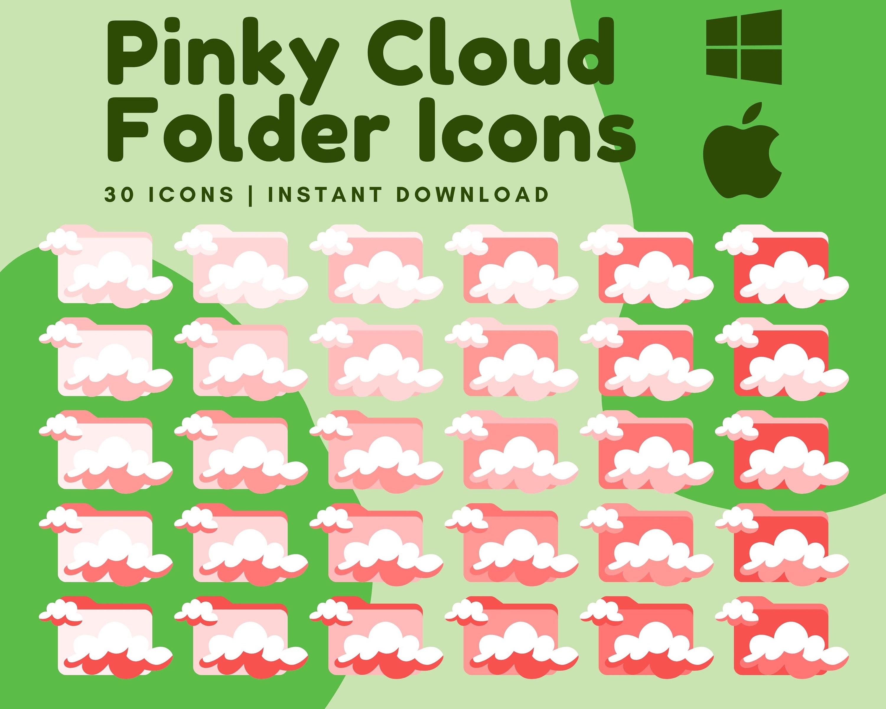 30 Aesthetic Desktop Folder Icons - Custom Pink Cloud Icons for Macbook ...