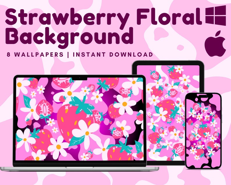 Strawberry Floral Cow Print Wallpaper | Iphone/smartphone/ipad/tablet ...
