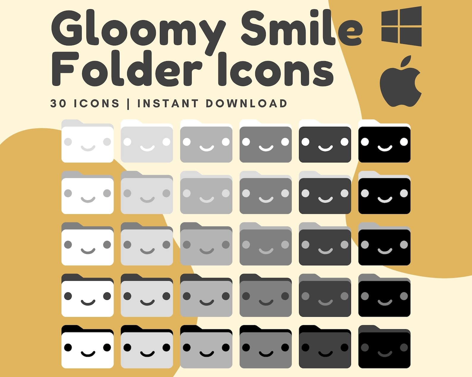 30 Aesthetic Desktop Folder Icons - Custom Black Smile Icons for ...