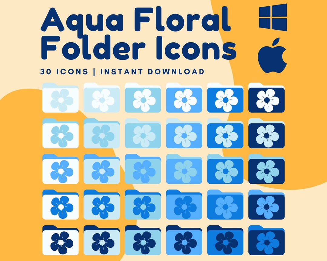 30 Aesthetic Desktop Folder Icons - Custom Blue Flower Icons for ...