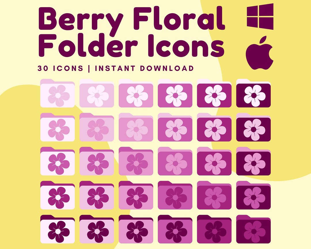 30 Aesthetic Desktop Folder Icons - Custom Berry Flower Icons for ...