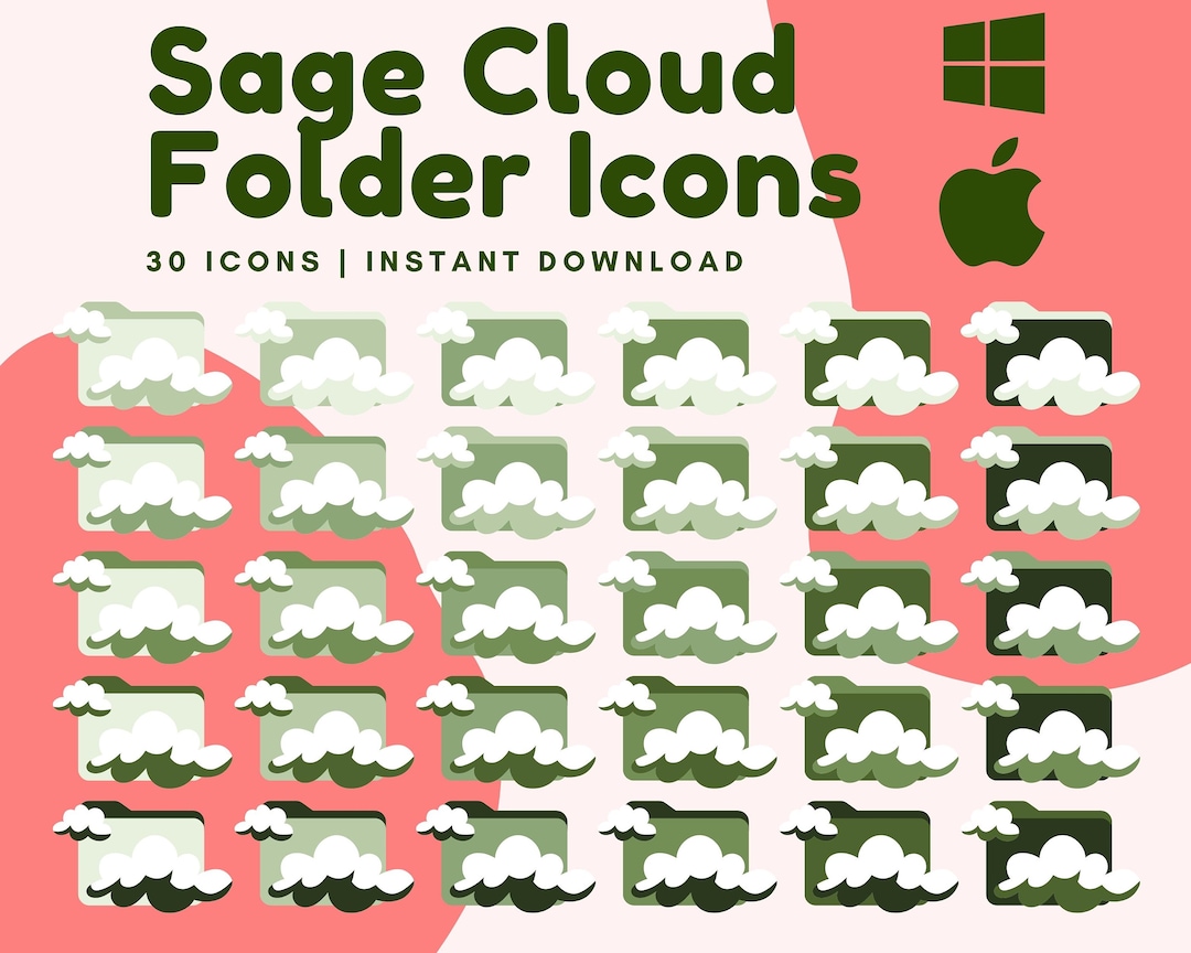 30 Aesthetic Desktop Folder Icons - Custom Green Cloud Icons for ...