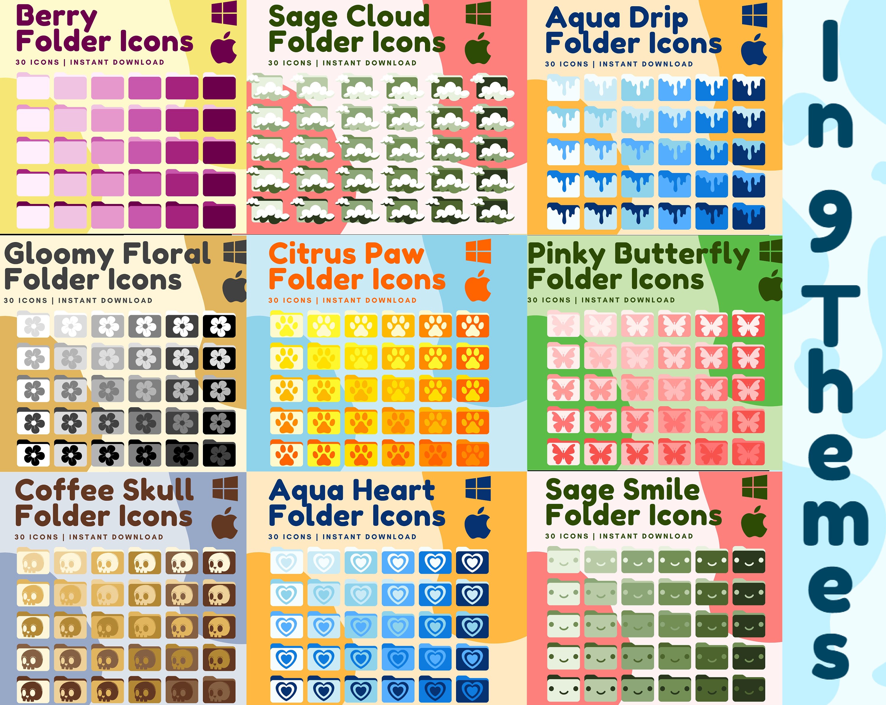 1800+ Aesthetic Desktop Icons Bundle - Customizable Icons With 7 Colors ...