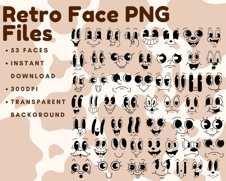 Create Nostalgic Vibes With Retro Faces PNG Bundle! Perfect for Mascot ...