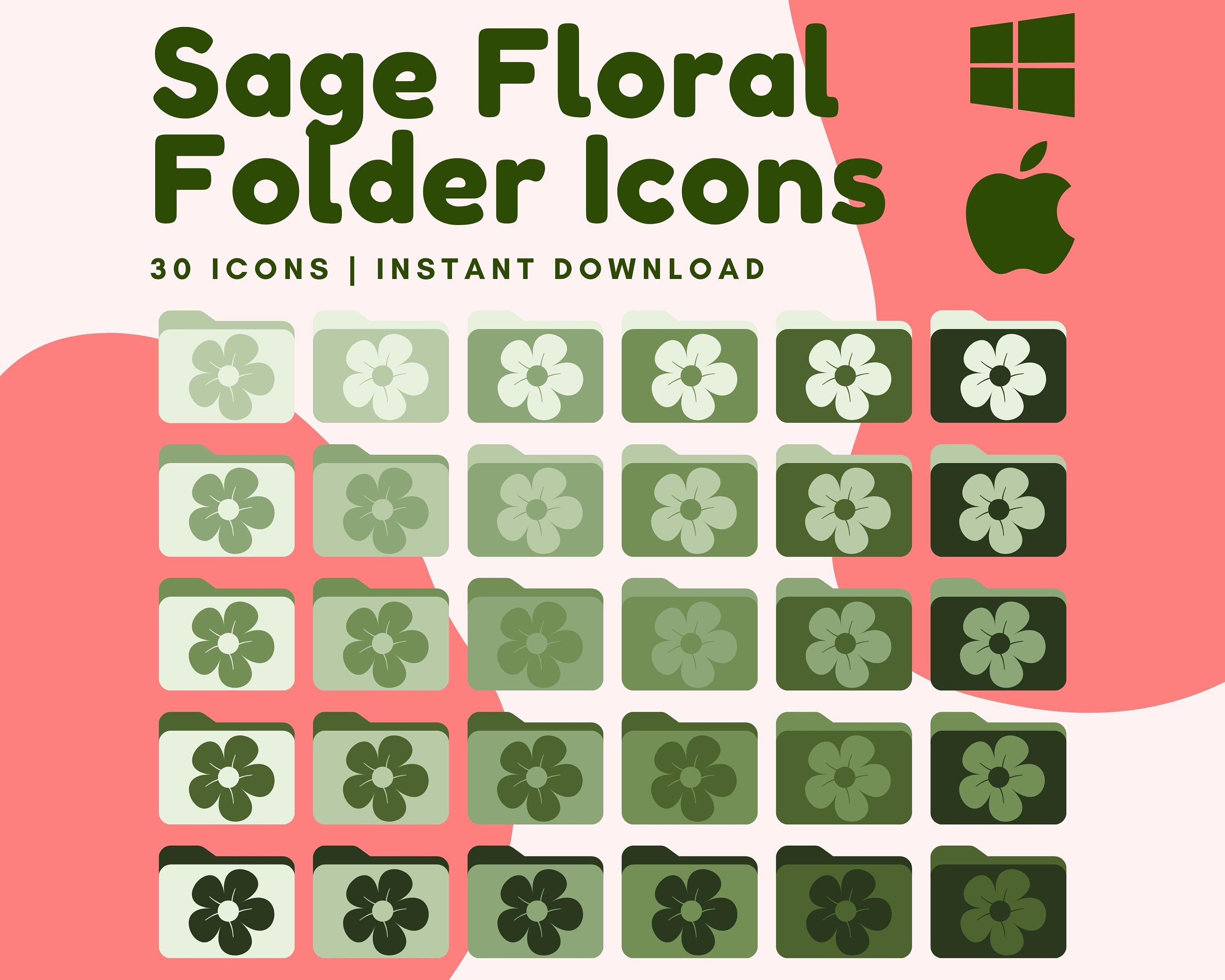 30 Aesthetic Desktop Folder Icons - Custom Green Flower Icons for ...