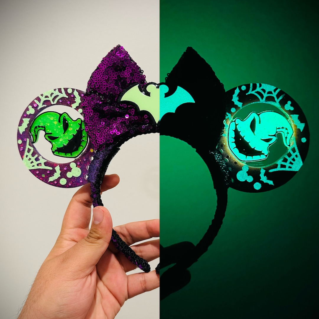 DELUXE Oogie Boogie Inspired Glow in the Dark Resin Art Ears. purple ...