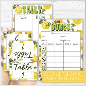 Let's Play Bunco Score Card, Tally Sheet + 8 Table Cards, Lemons - Etsy
