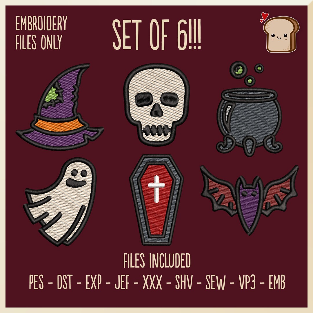 Spooky Group Set of 6 - Embroidery File, Decorative, Halloween, Dead ...