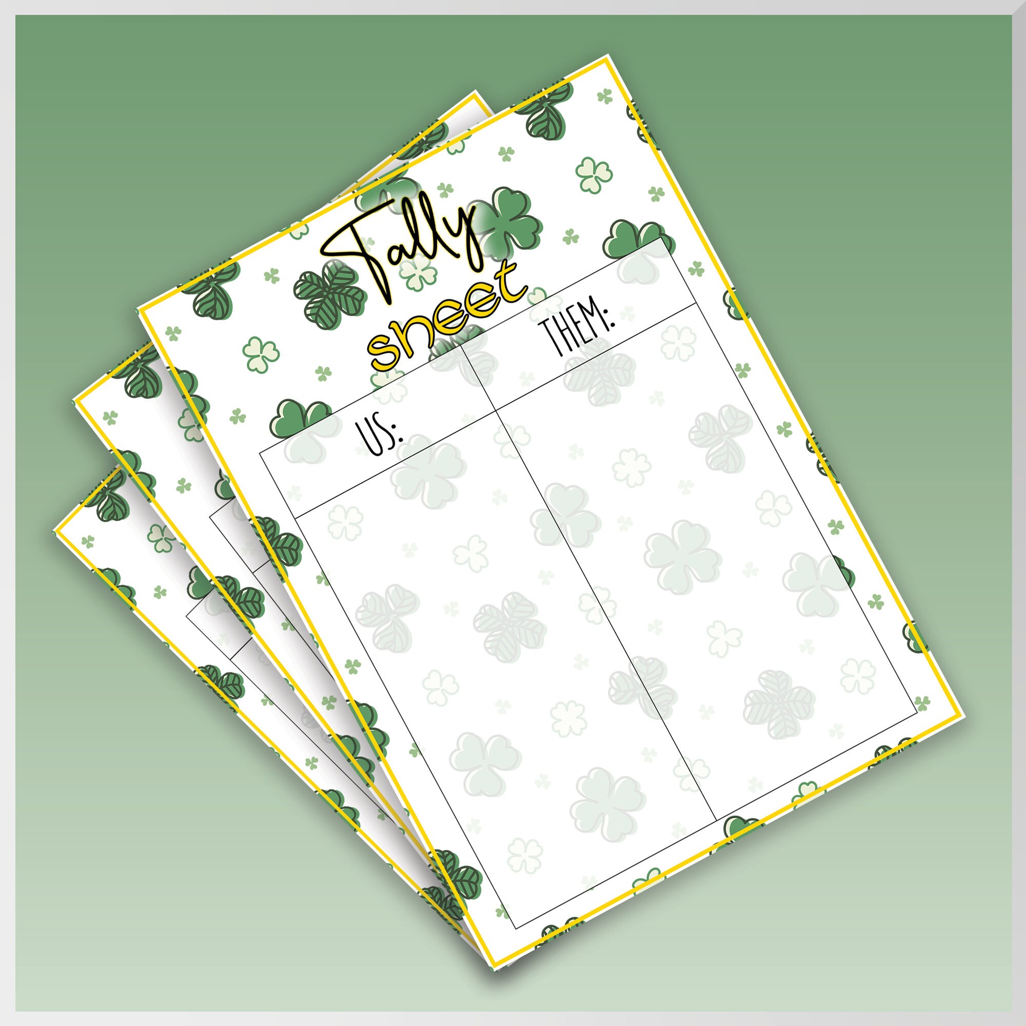 Lucky Bunco Score Card, Tally Sheet & 8 Table Cards, Green and Gold ...