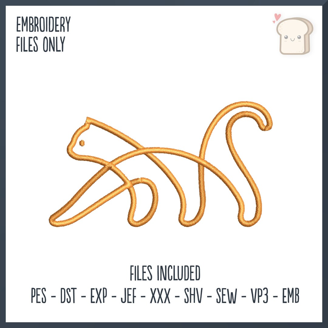 Tabby Orange Cat Line Art - Embroidery File, Hat Hoop, Decorative, Hat ...