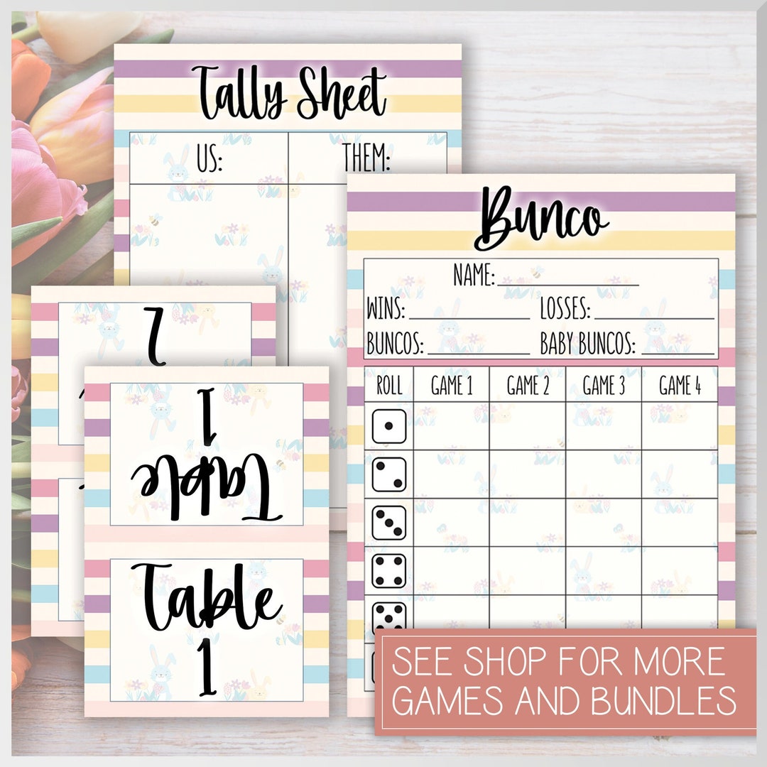 Easter Vibes Bunco Score Card, Tally Sheet & 8 Table Cards, Bunnies - Etsy