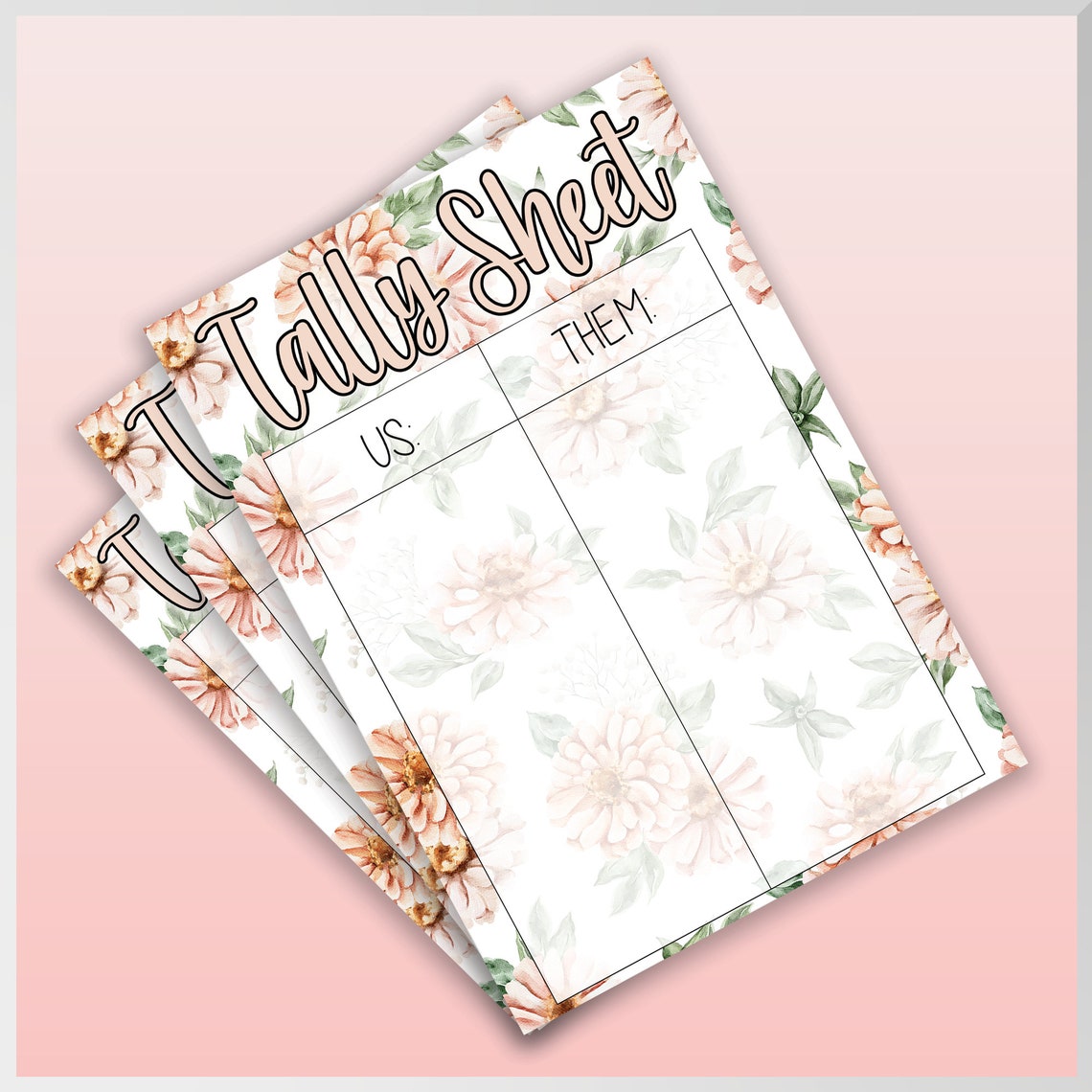Floral Bunco Score Card, Tally Sheet & 8 Table Cards, Pink Flowers - Etsy