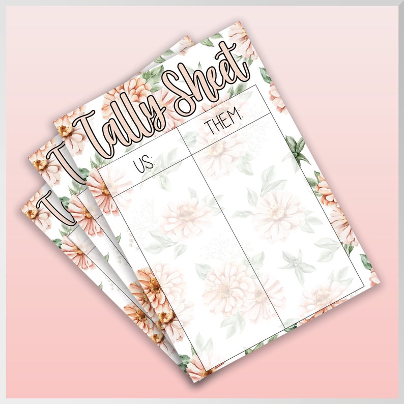 Floral Bunco Score Card, Tally Sheet & 8 Table Cards, Pink Flowers - Etsy