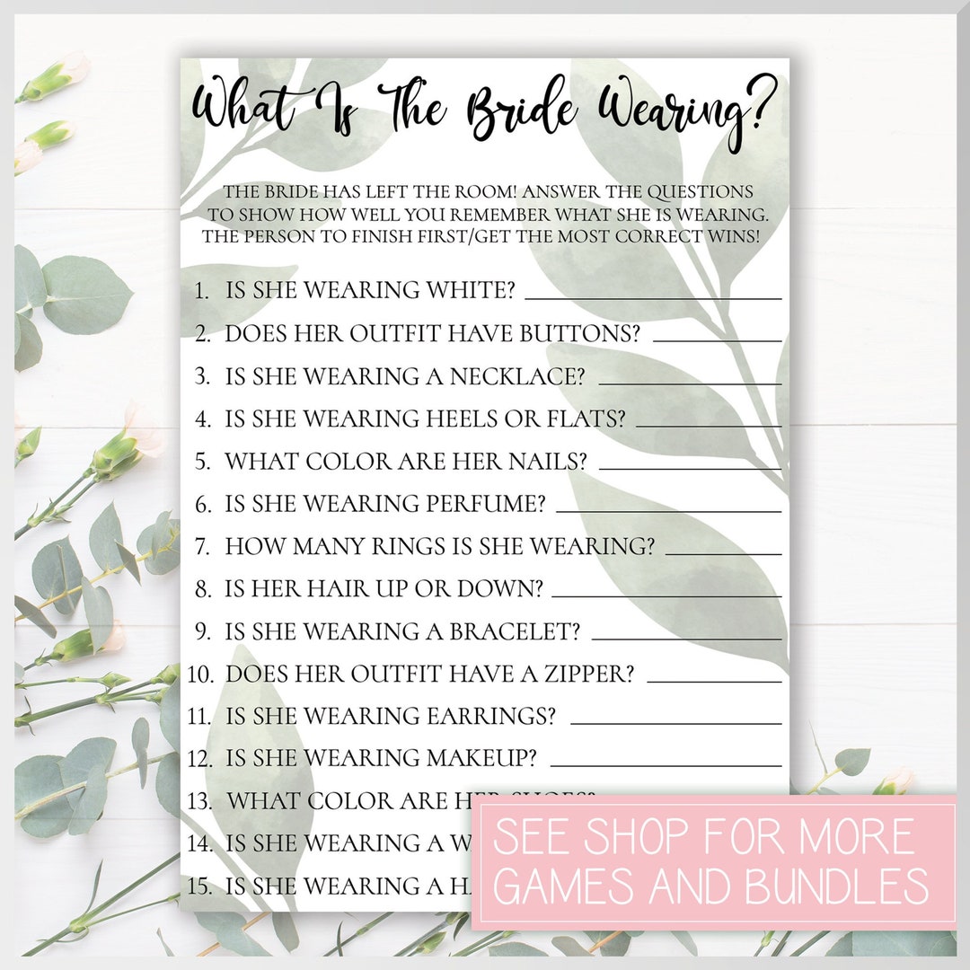 What is the Bride Wearing, Bridal Shower Game, Green Leaves - Etsy