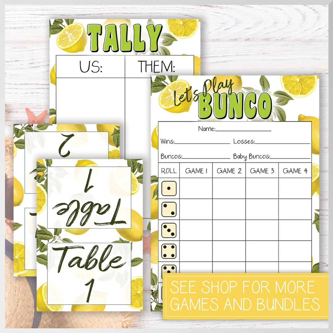 Let's Play Bunco Score Card, Tally Sheet + 8 Table Cards, Lemons - Etsy