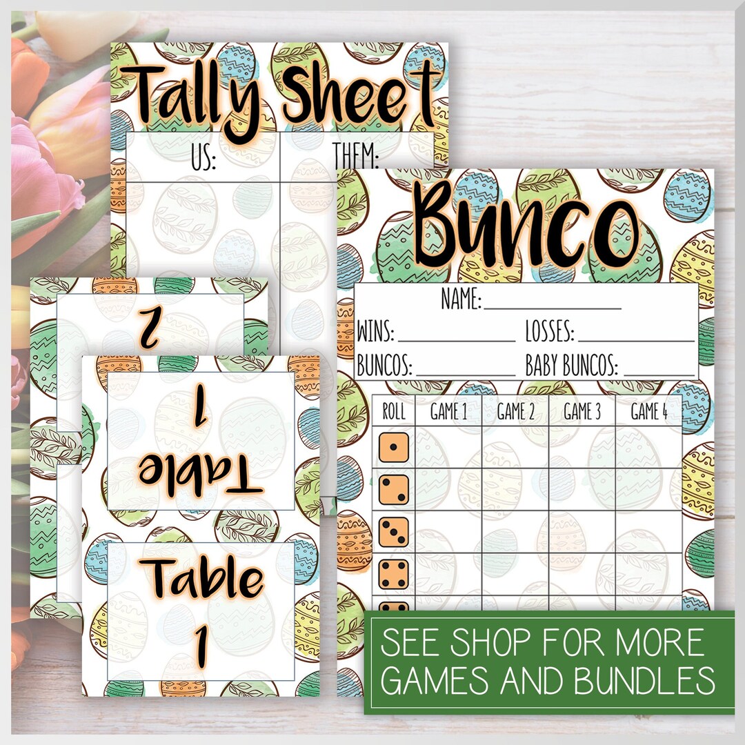 Easter Egg Bunco Score Card, Tally Sheet & 8 Table Cards, Watercolor ...
