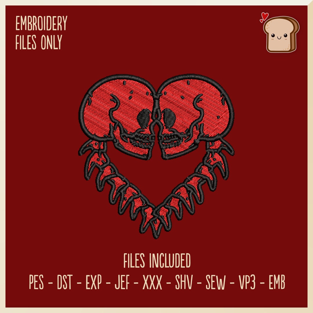 Skull Spine Heart - Embroidery File, 4x4 Hoop, Gift, Hobby, Decorative ...