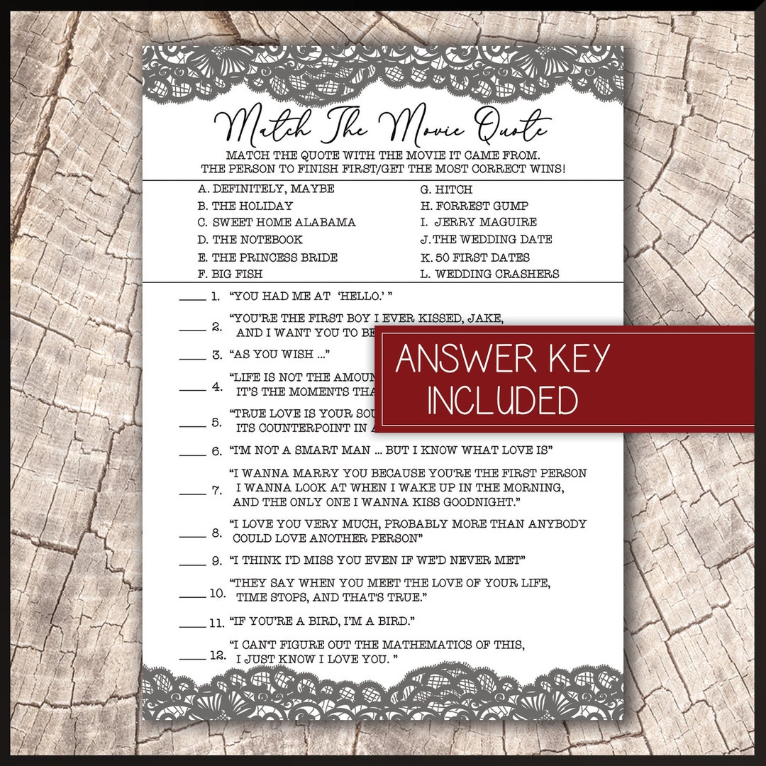 Match the Movie Quote, Bridal Shower Game, Classic Lace Border - Etsy