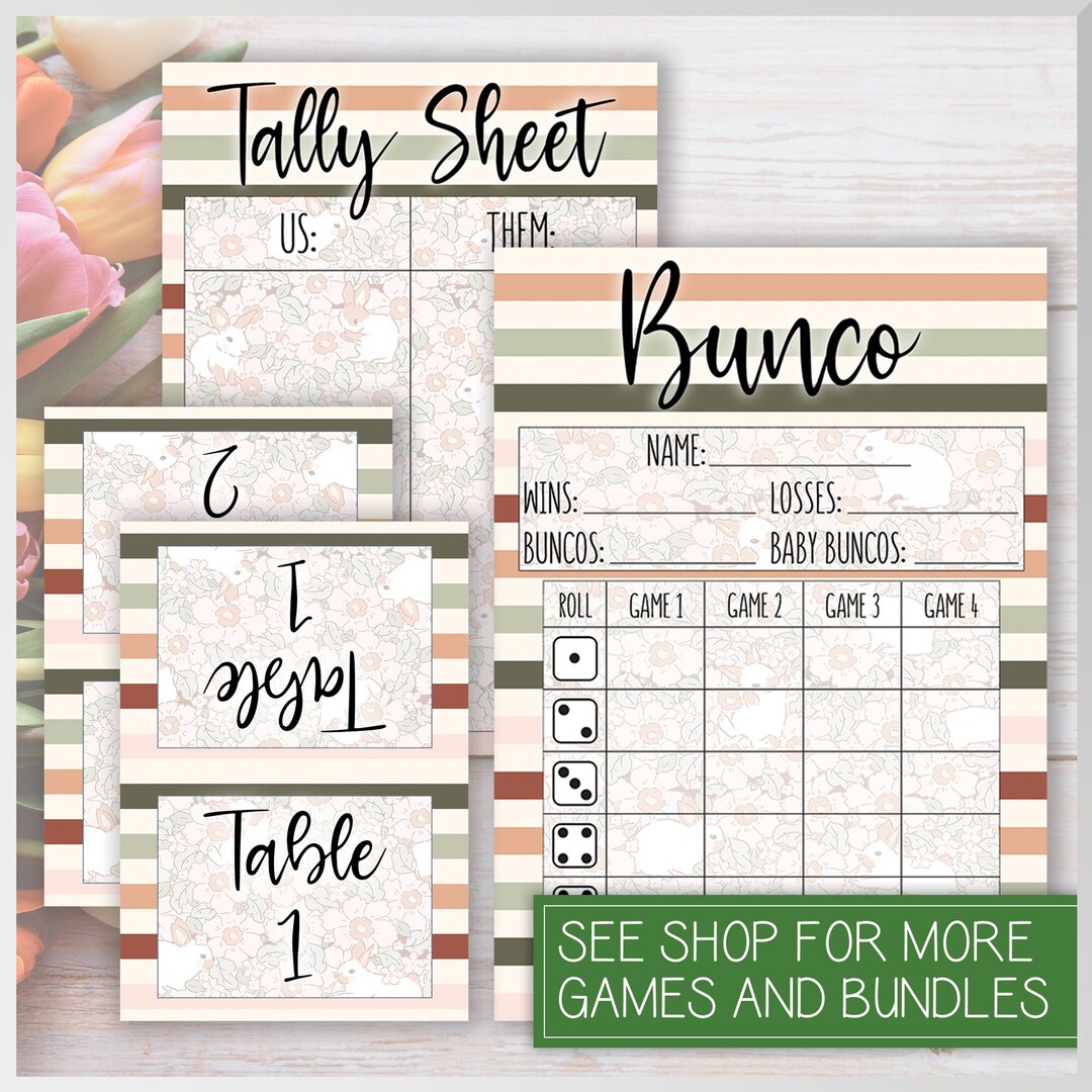 Spring Bunco Score Card, Tally Sheet & 8 Table Cards, Bunnies - Etsy