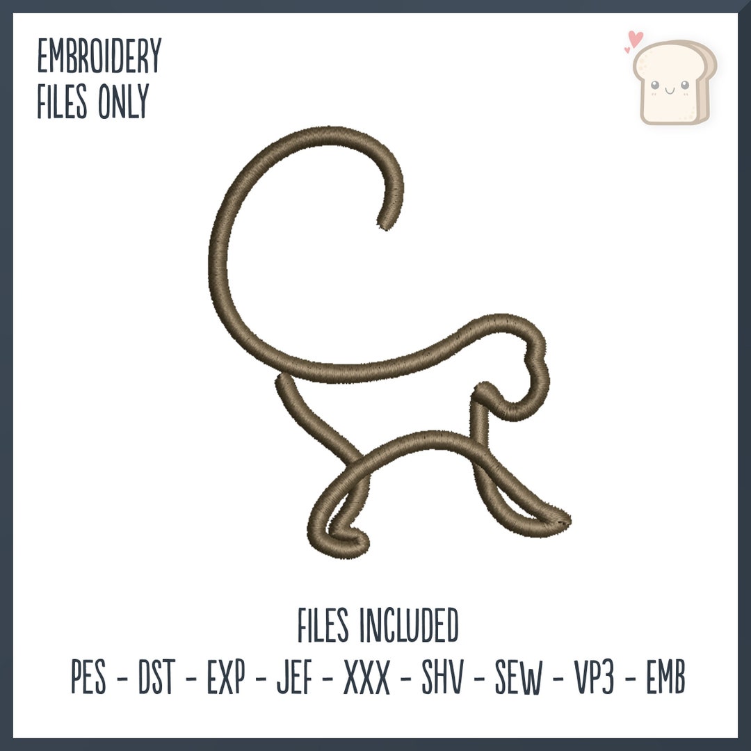 Small Monkey Line Art - Embroidery File, Hat Hoop, Decorative, Hat ...
