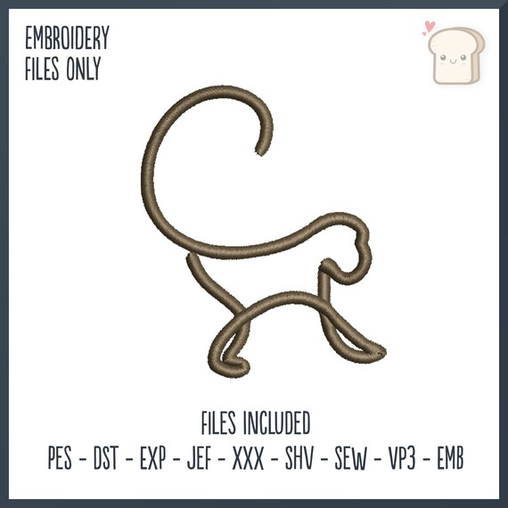 Small Monkey Line Art Embroidery File Hat Hoop Decorative - Etsy