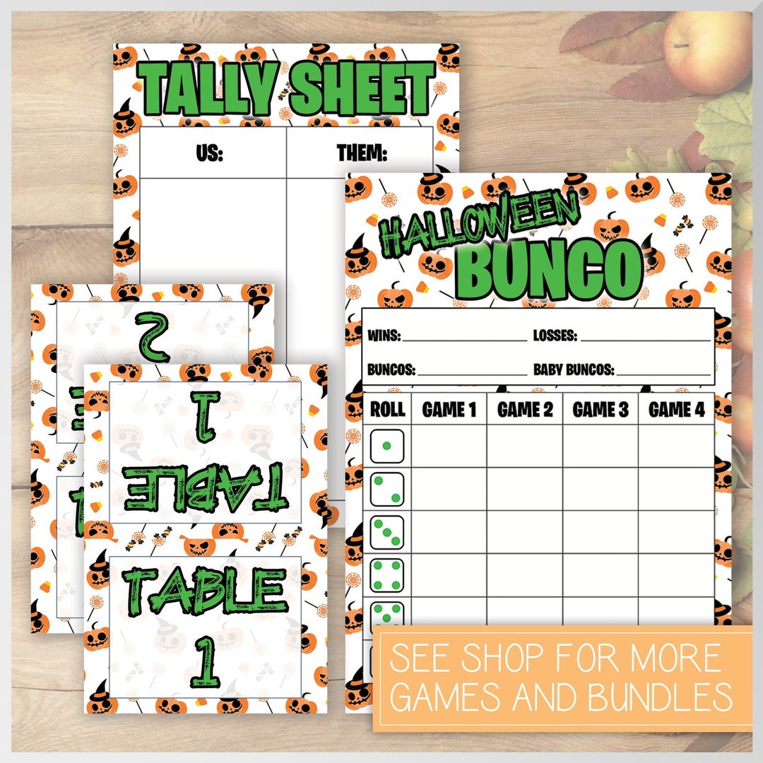 Halloween Bunco Score Card, Tally Sheet & 8 Table Cards, October Bunco ...