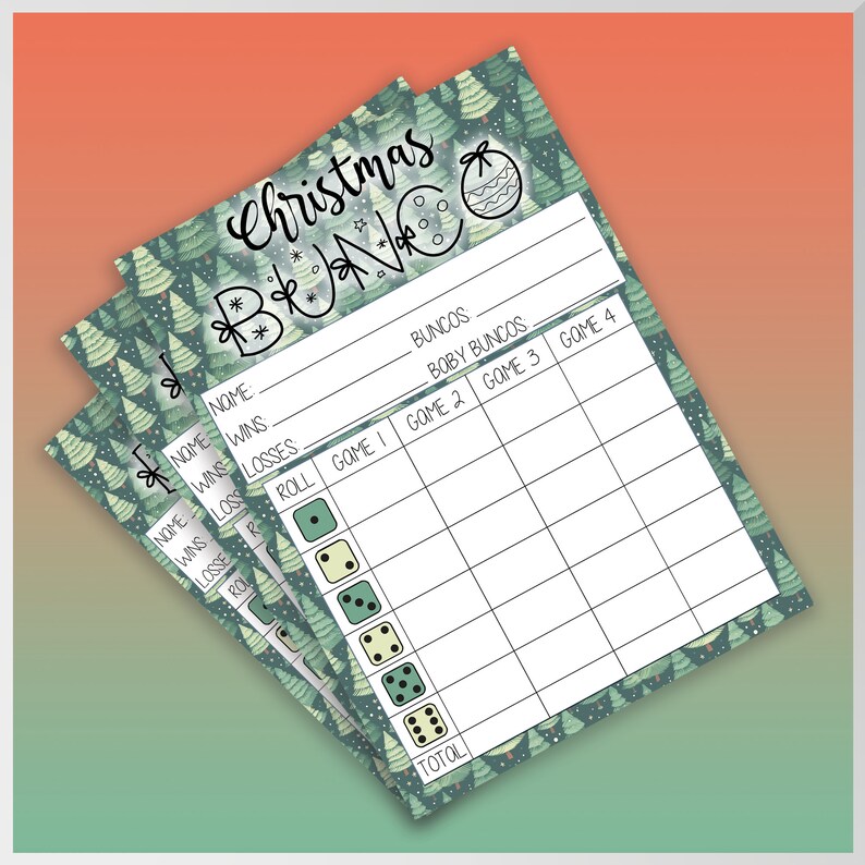 Christmas Bunco Score Card + Tally Sheet, Pine Trees - Etsy