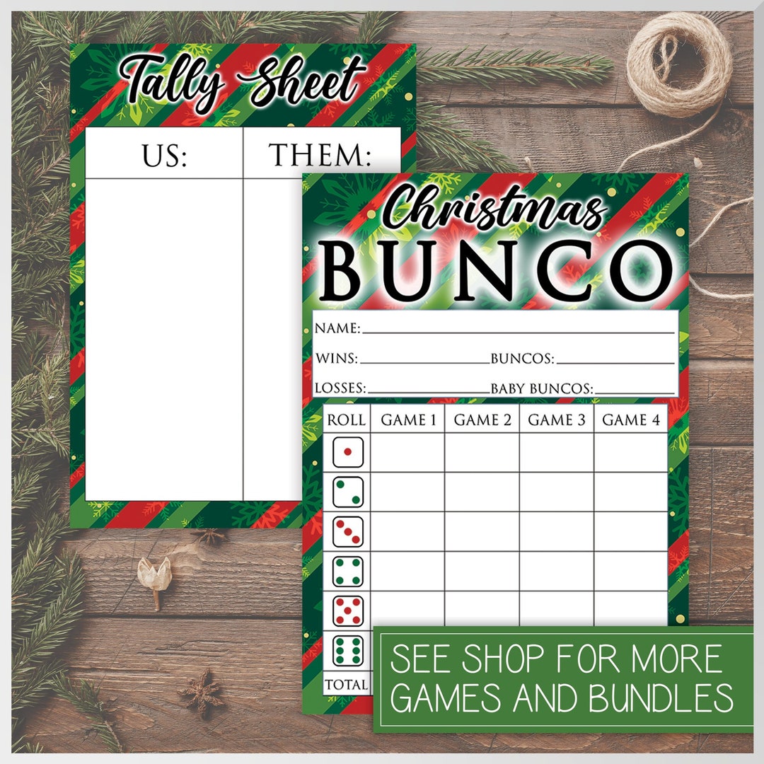 Christmas Bunco Score Card + Tally Sheet, Red and Green Wrapping Paper ...