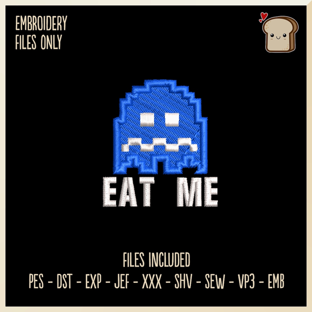 Eat Me Blue Ghost - Embroidery File, Pixel Ghost, Hat Embroidery ...