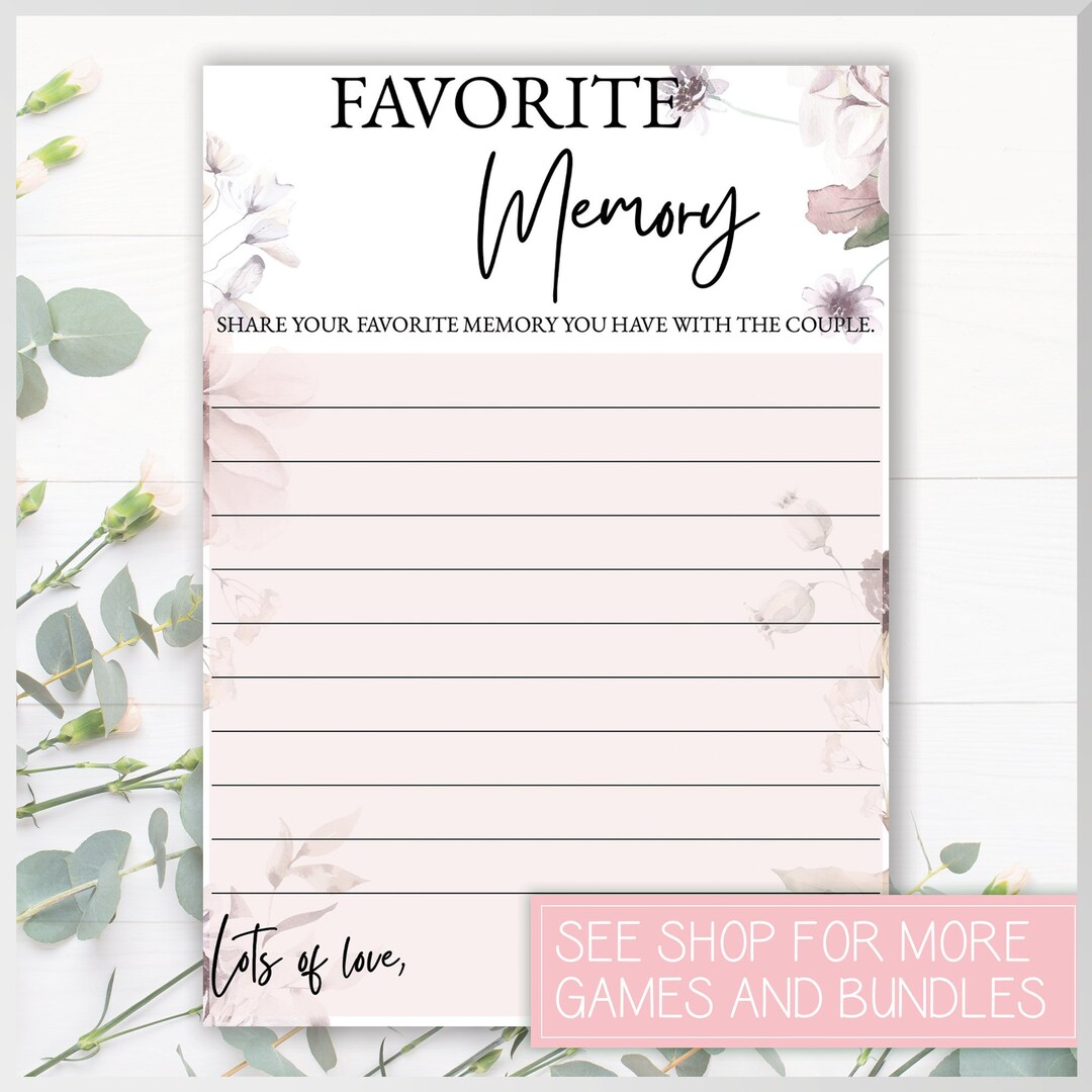 Favorite Memory, Bridal Shower Game, Pink, Floral - Etsy