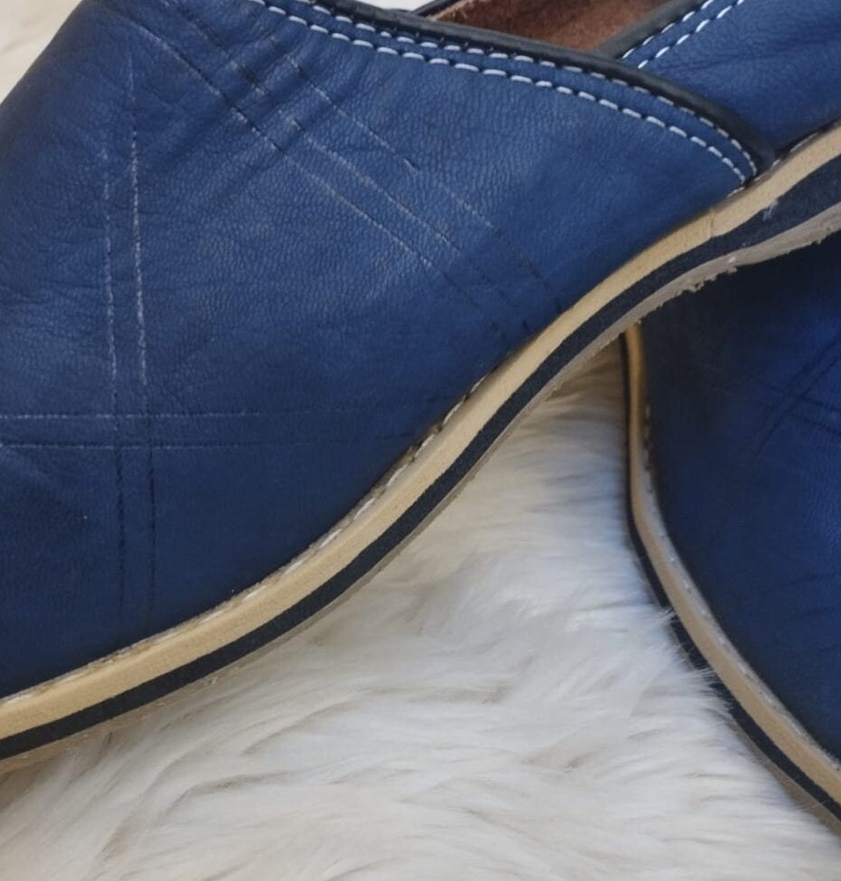 Moroccan Slippers for Men Leather Handmade Babouche Sheepskin Slippers ...
