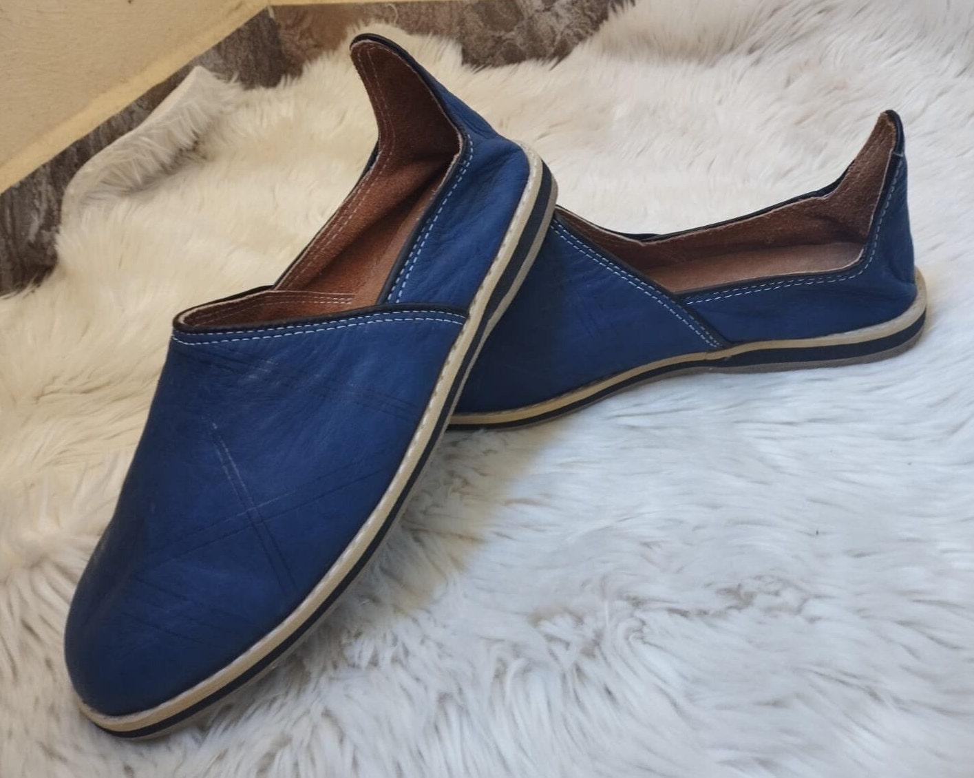 Moroccan Slippers for Men Leather Handmade Babouche Sheepskin Slippers ...