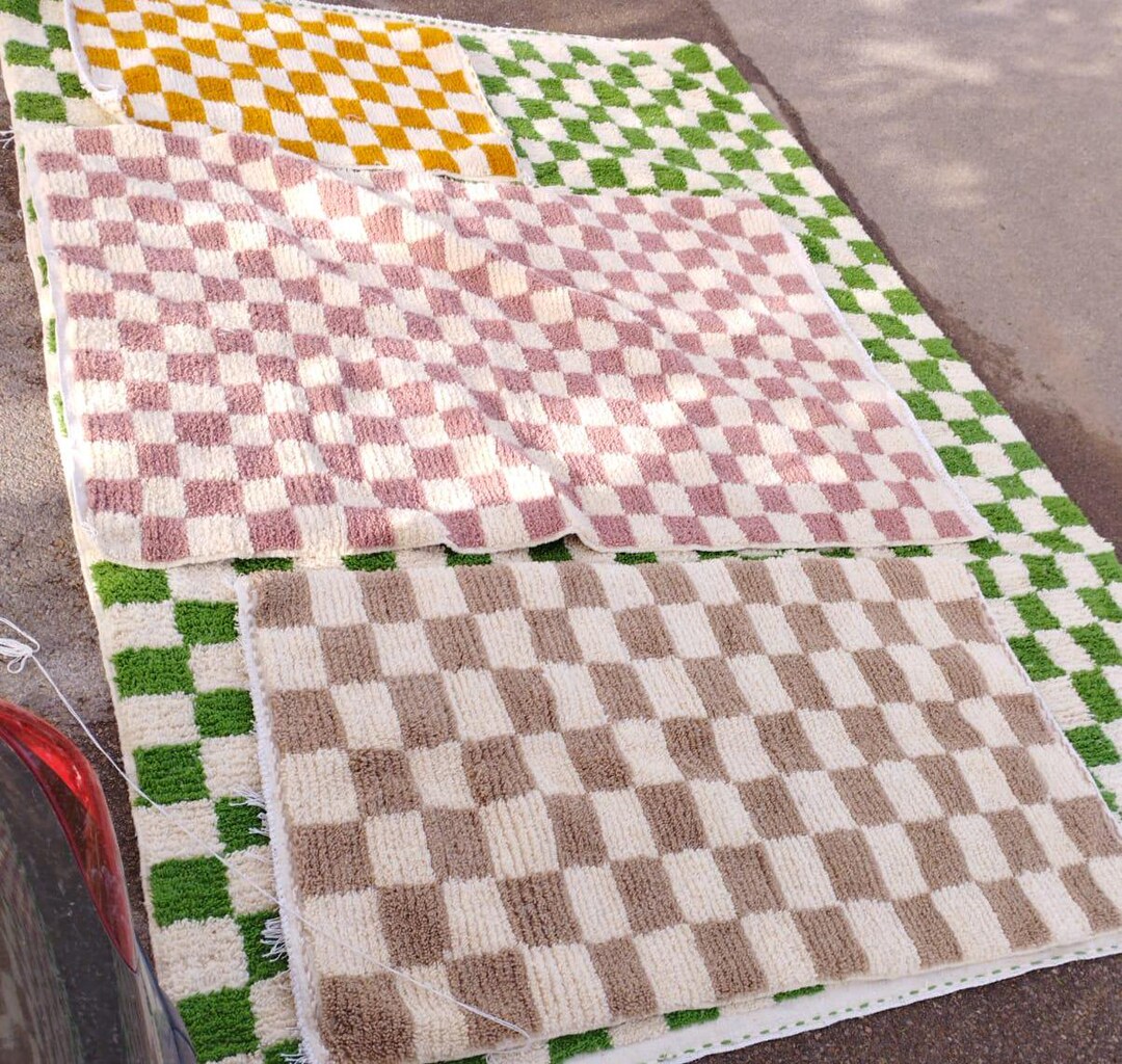 Checkered Rug Handmade Wool Checkerboard Carpet Rug Moroccan Berber ...