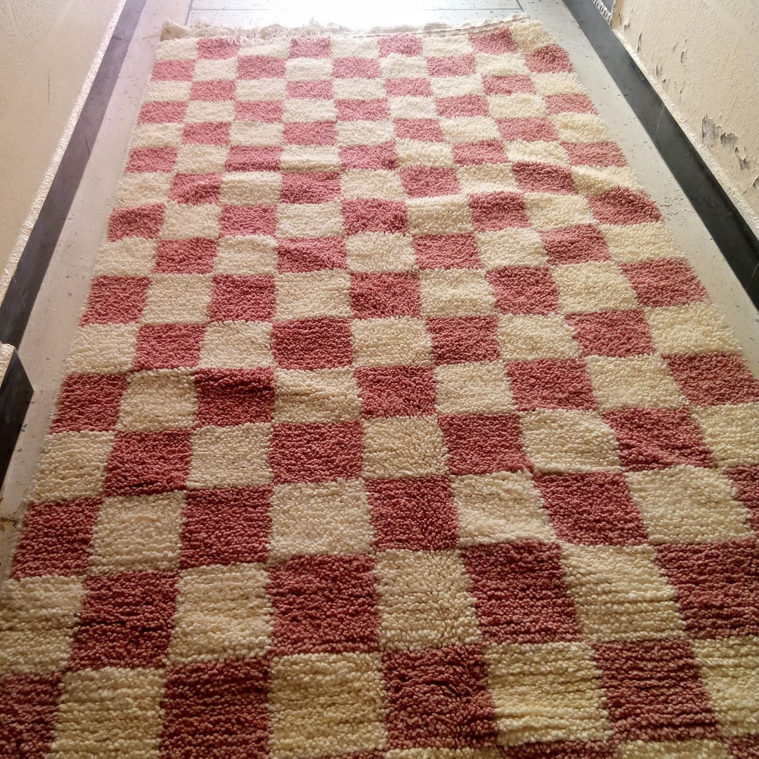 Checkered Rug Light Pink Berber Checker Carpet Moroccan Checkerboard ...