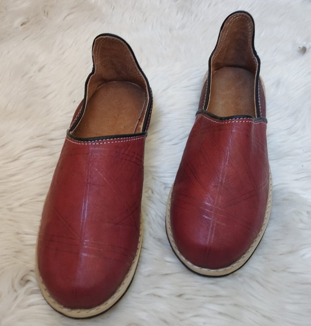 Moroccan Slippers for Men Leather Handmade Babouche Sheepskin Slippers ...