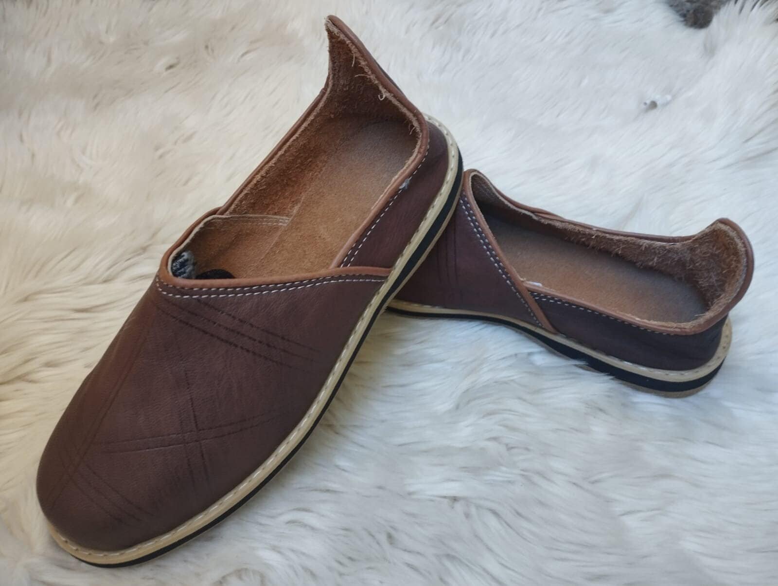 Moroccan Slippers for Men Leather Handmade Babouche Sheepskin Slippers ...